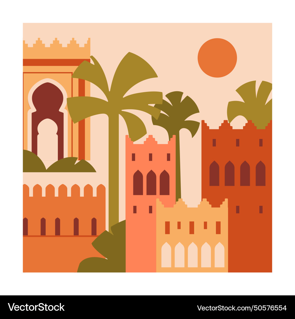 Moroccan card morocco building arches marrakech Vector Image