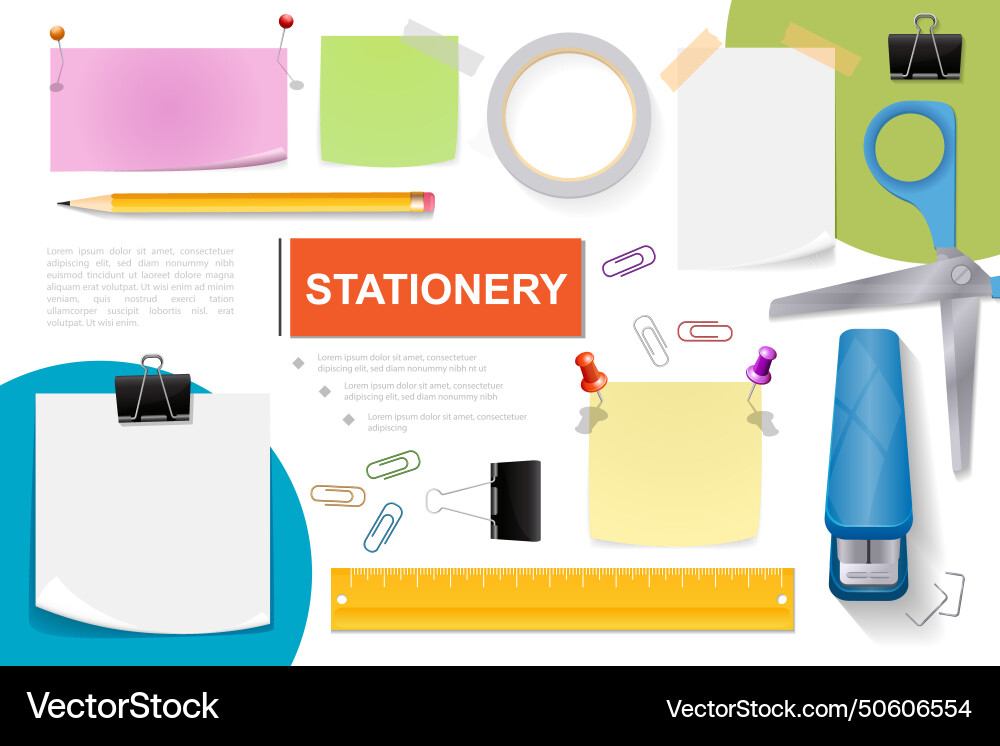 Realistic stationery elements composition Vector Image