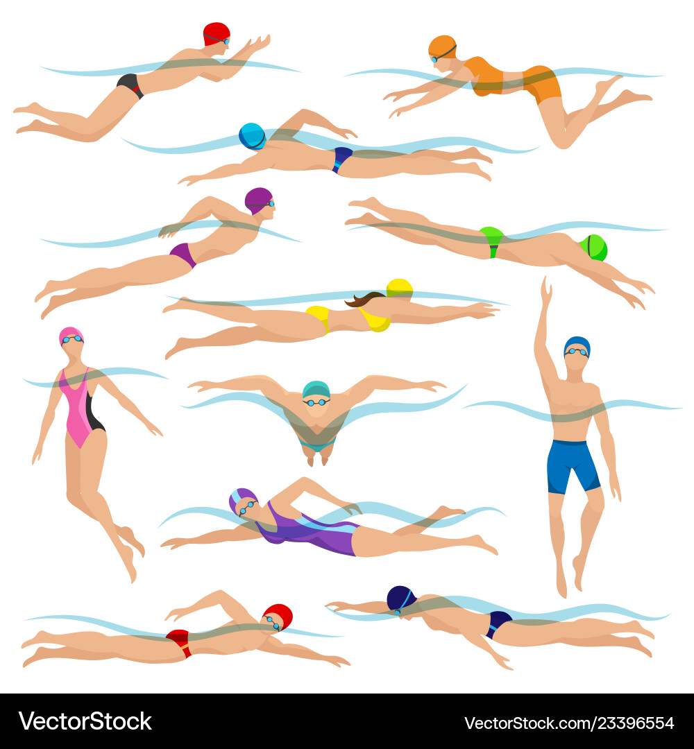 Swimming people in action poses Royalty Free Vector Image