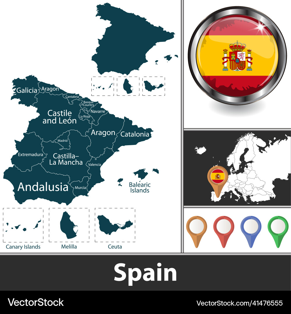 Map of spain Royalty Free Vector Image - VectorStock