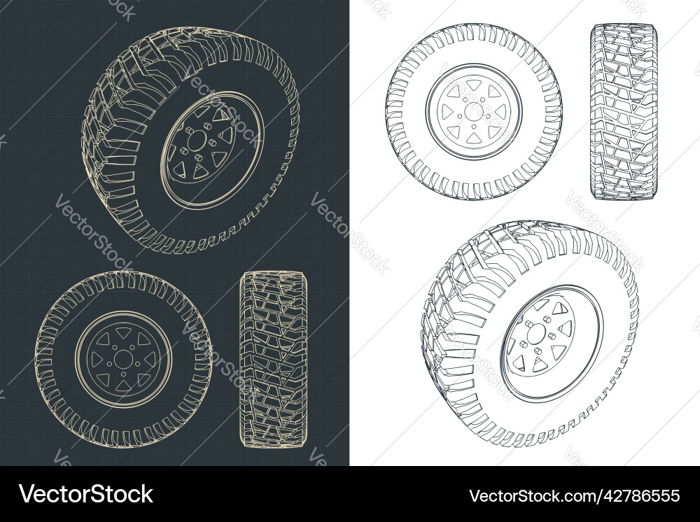 Suv wheel blueprints Royalty Free Vector Image