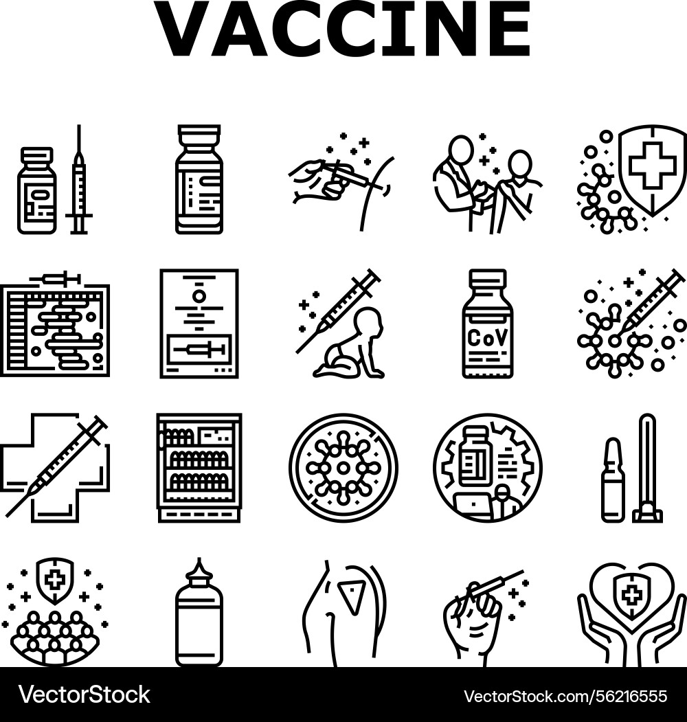 Vaccine immunization syringe icons set Royalty Free Vector
