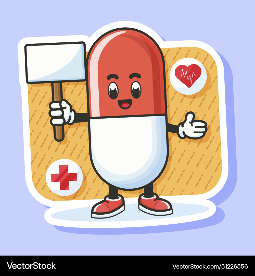 Animated capsule character holding a sign Vector Image