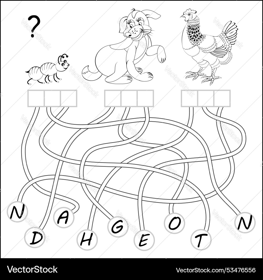 Black and white worksheet with exercises Vector Image