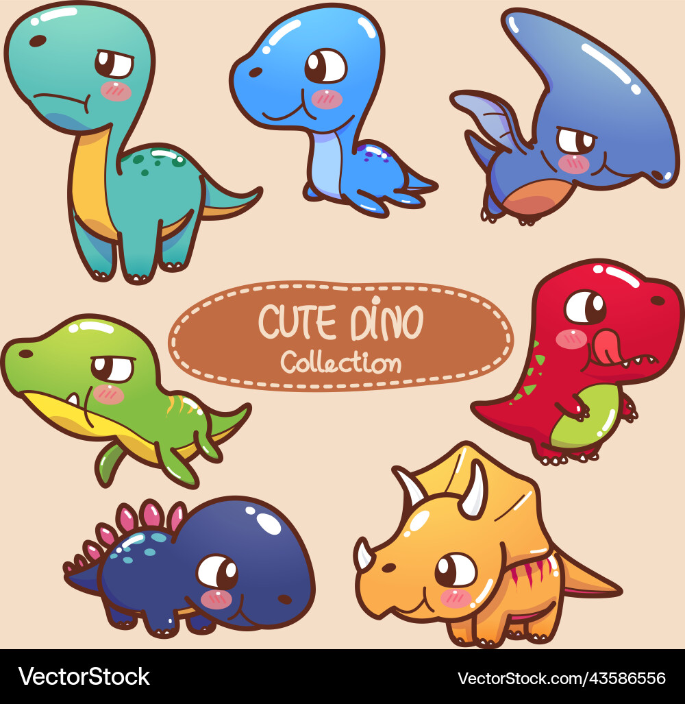 Collection of cute dinosaurs Royalty Free Vector Image