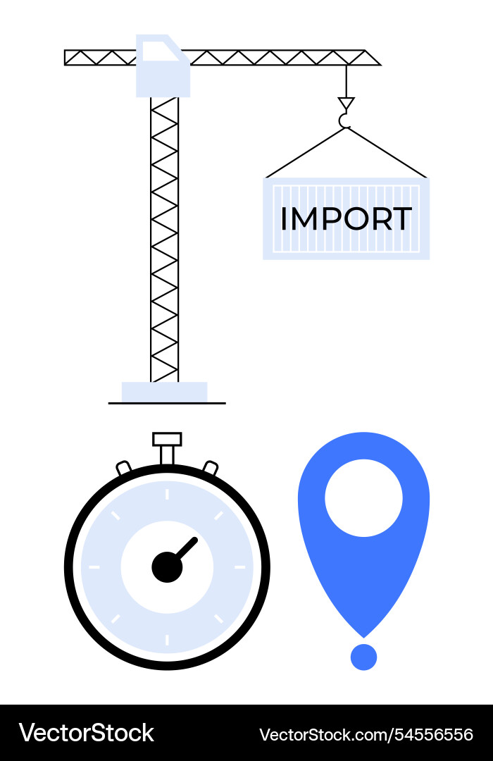 Crane lifting import container stopwatch for time Vector Image