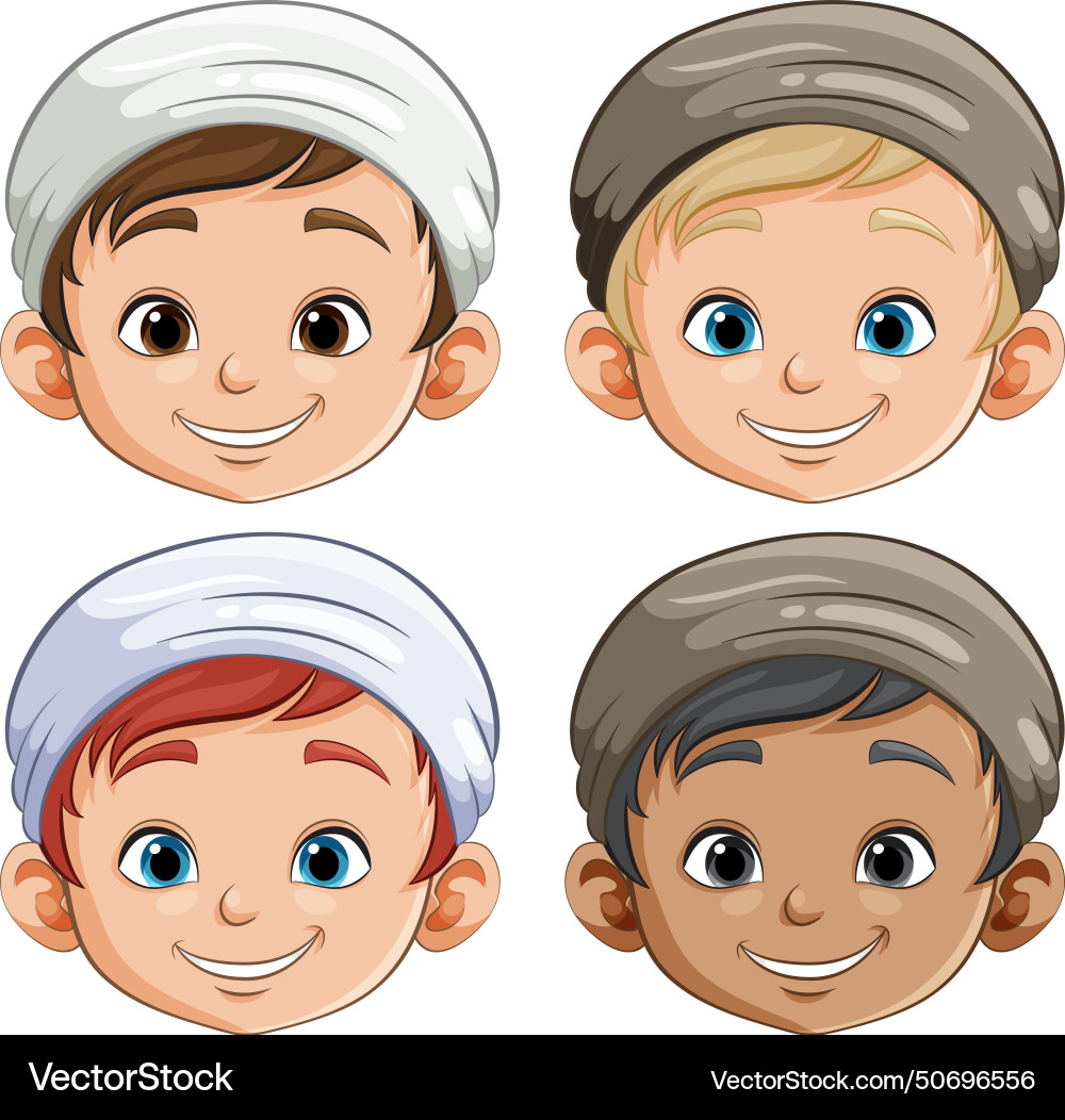 Four smiling boys with different skin tones Vector Image