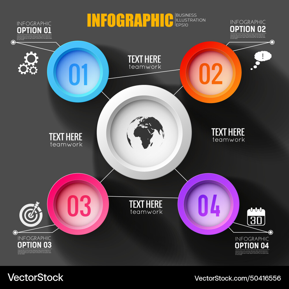 Teamwork infographic black background Royalty Free Vector