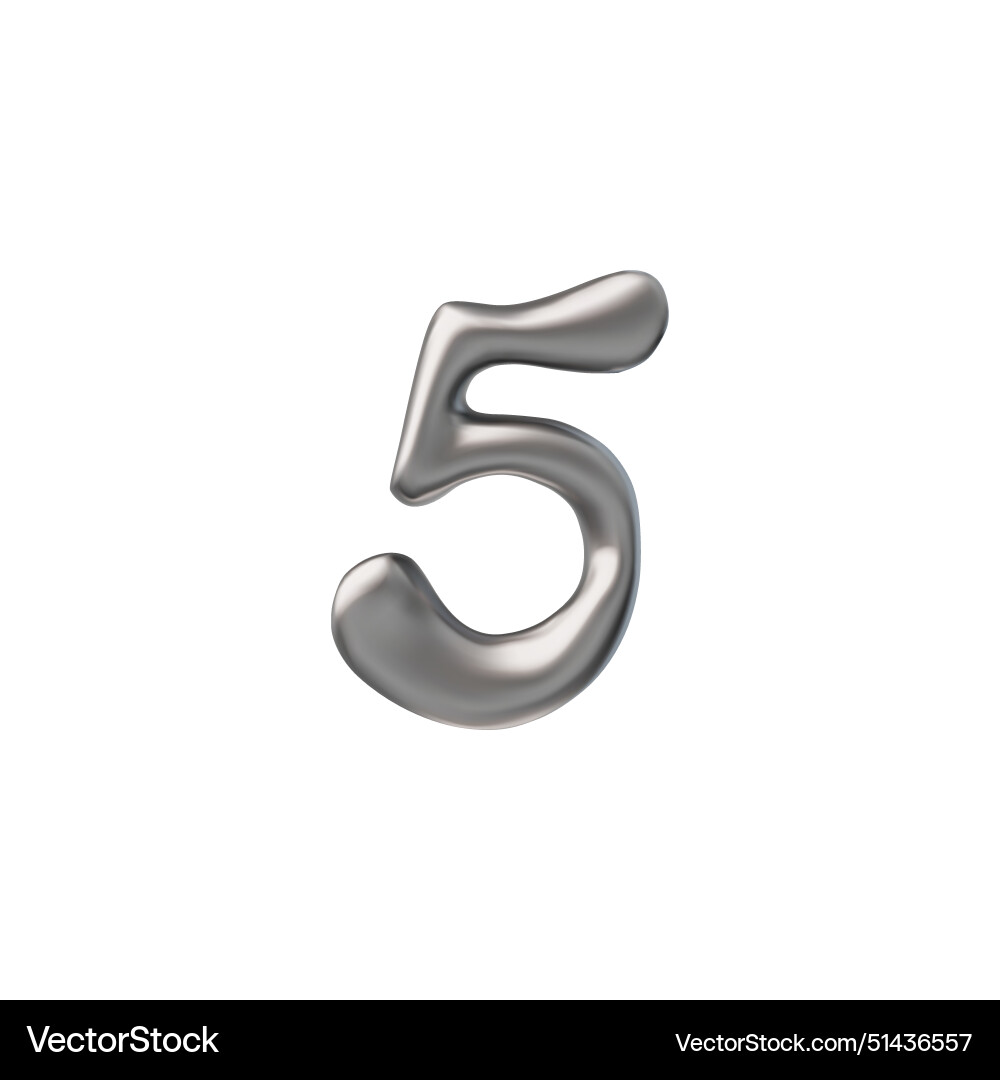 3d glossy metal number 5 made in chrome Royalty Free Vector