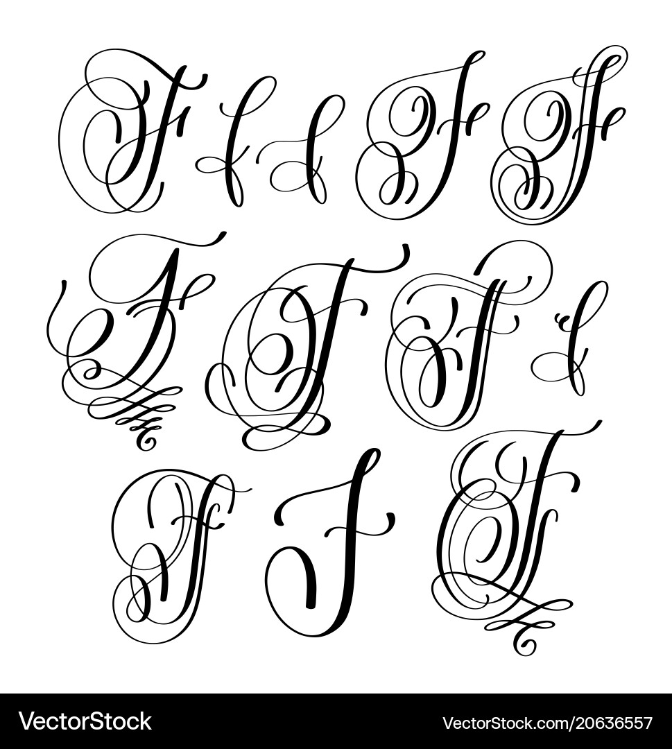 Calligraphy lettering script font f set hand Vector Image