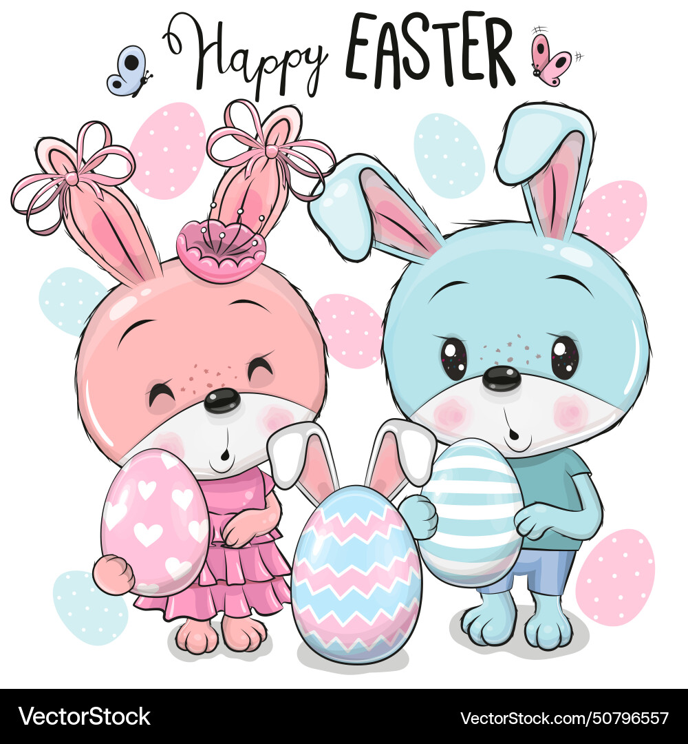 Cute cartoon easter rabbits boy and girl Vector Image