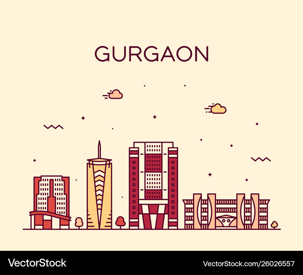 Gurgaon skyline haryana india linear style Vector Image