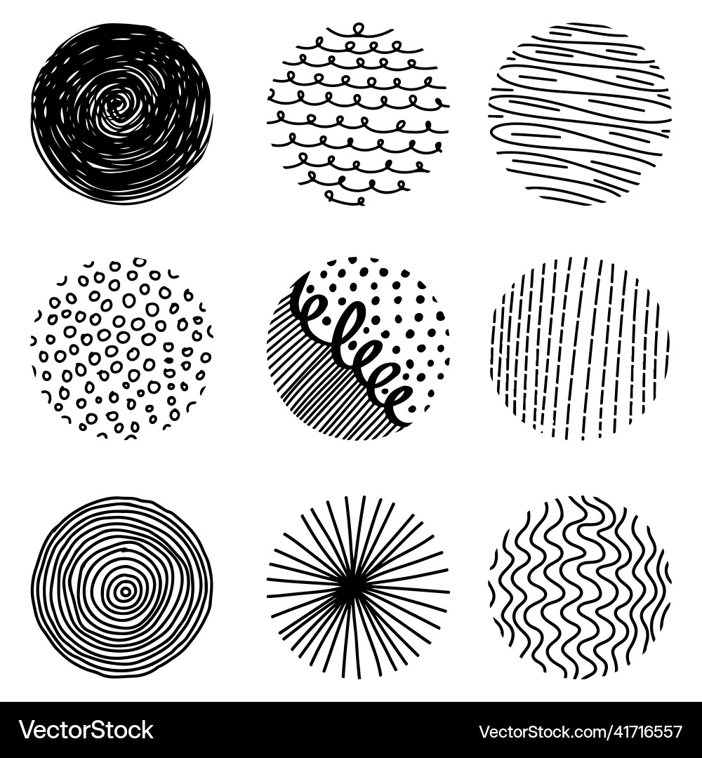 Hand drawn doodle shapes round abstract black Vector Image