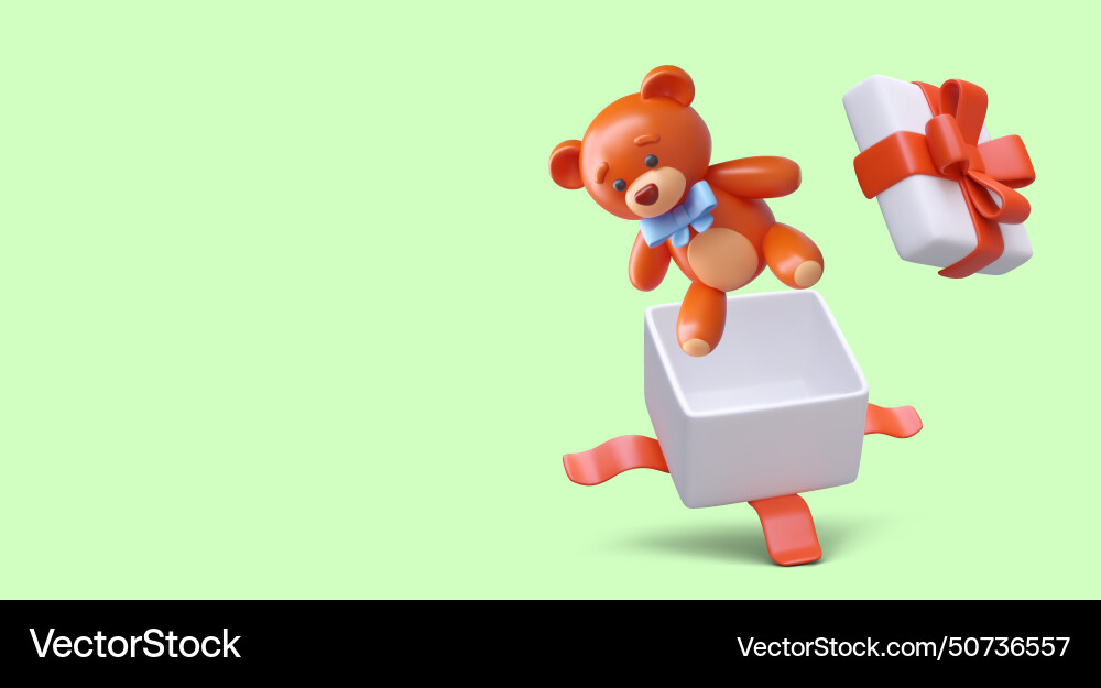 Open gift box with cute soft teddy bear poster Vector Image