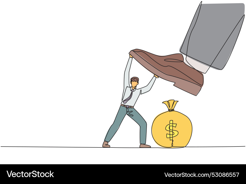 Single one line drawing businessman holds back Vector Image