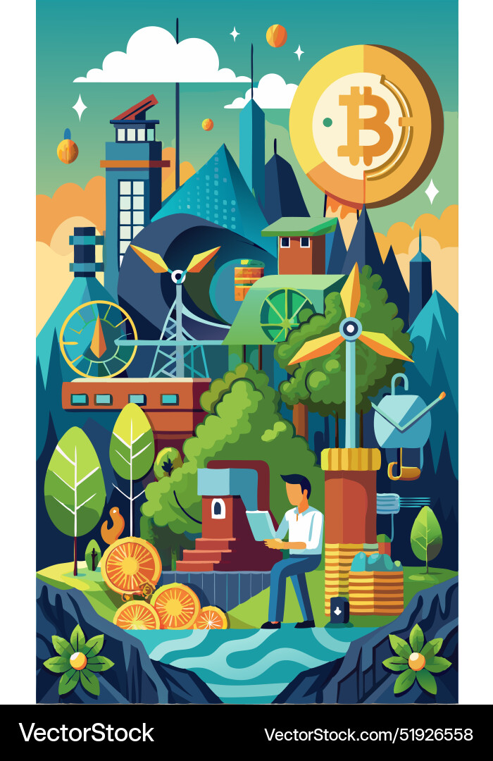 Bitcoin mining and sustainability Royalty Free Vector Image