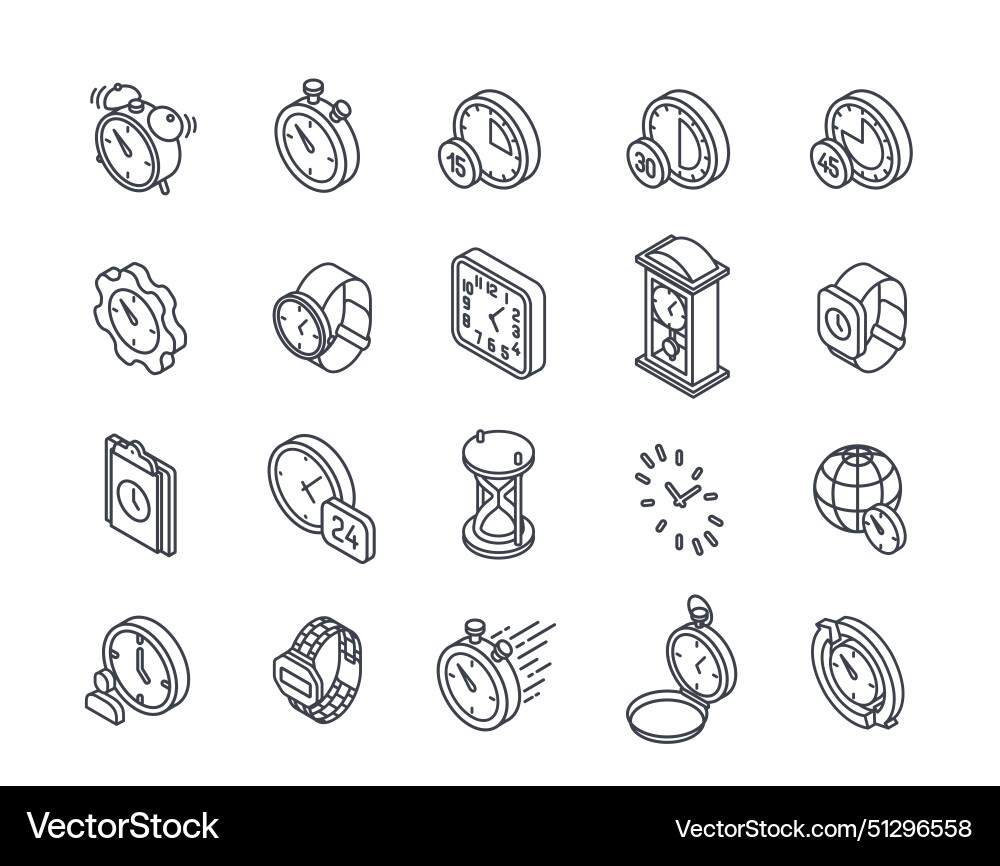 Collection of isometric clock icons in doodle Vector Image