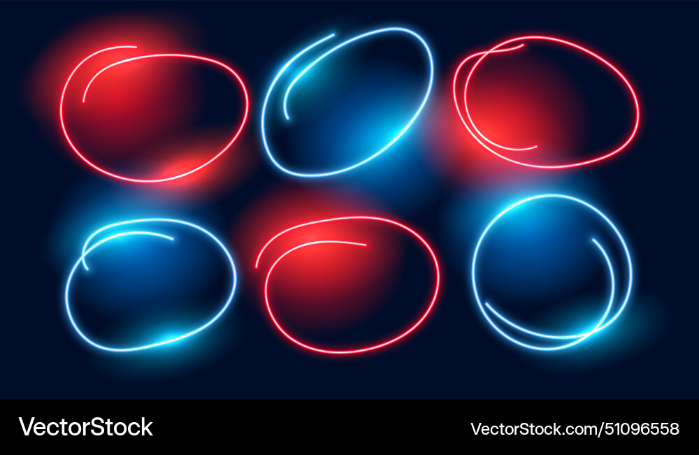 Geometric style red and blue circular neon frame Vector Image