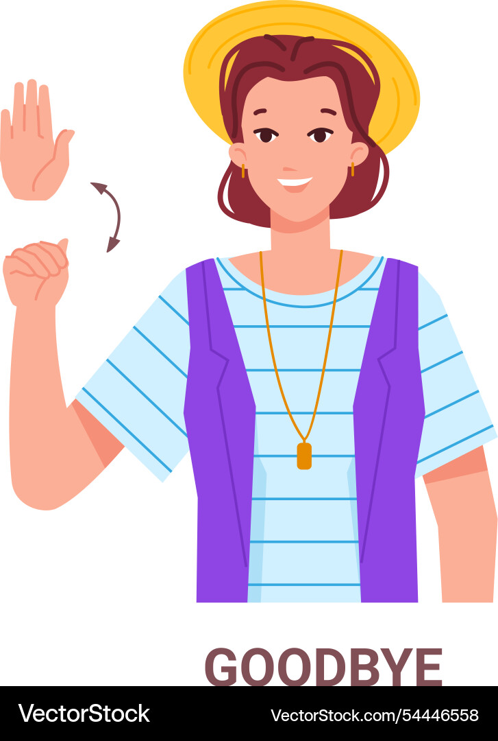 Goodbye gesture waving hand sign color character Vector Image