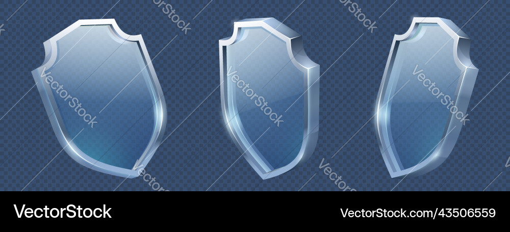 Glass shield in metal frame realistic set Vector Image