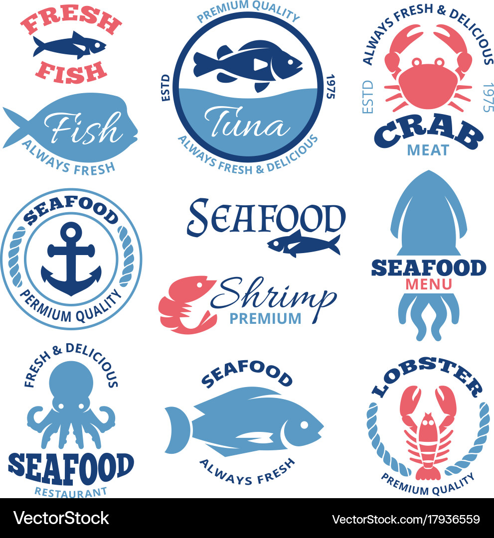 Seafood nautical vintage labels Royalty Free Vector Image
