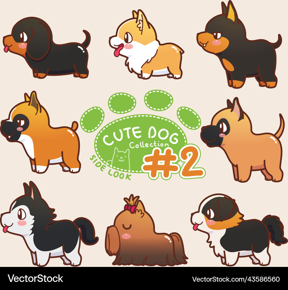 Cute dog collection side look 2 Royalty Free Vector Image