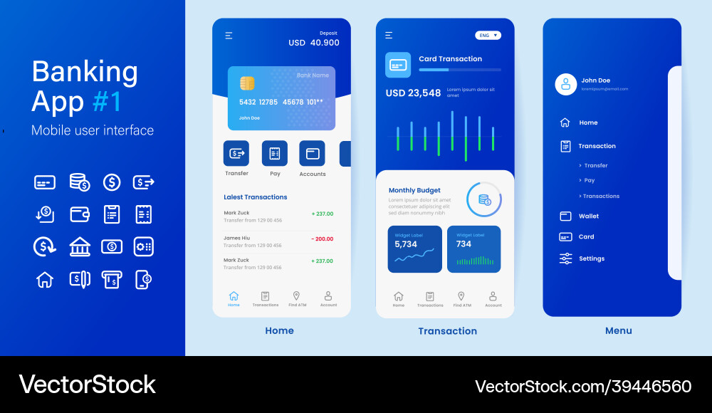 Mobile banking online smartphone app blue color Vector Image