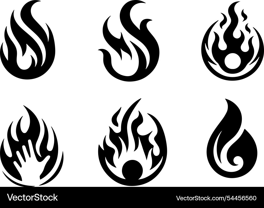 Six stylized flame icons Royalty Free Vector Image