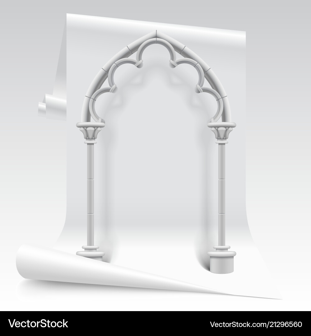 White paper sheet and gothic arch model Royalty Free Vector