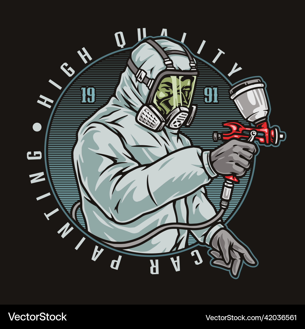 Colorful round emblem with car painter Royalty Free Vector