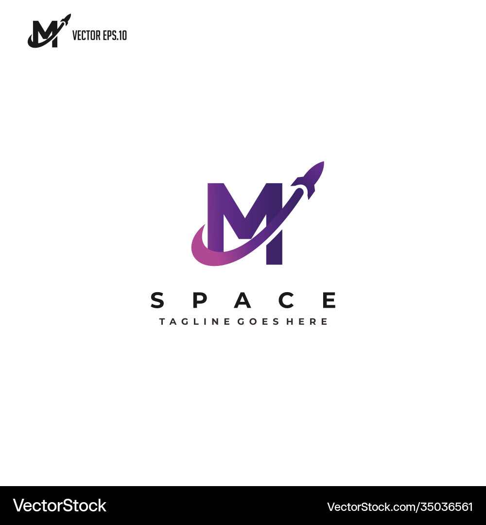 Initial m with flying rocket space logo design Vector Image