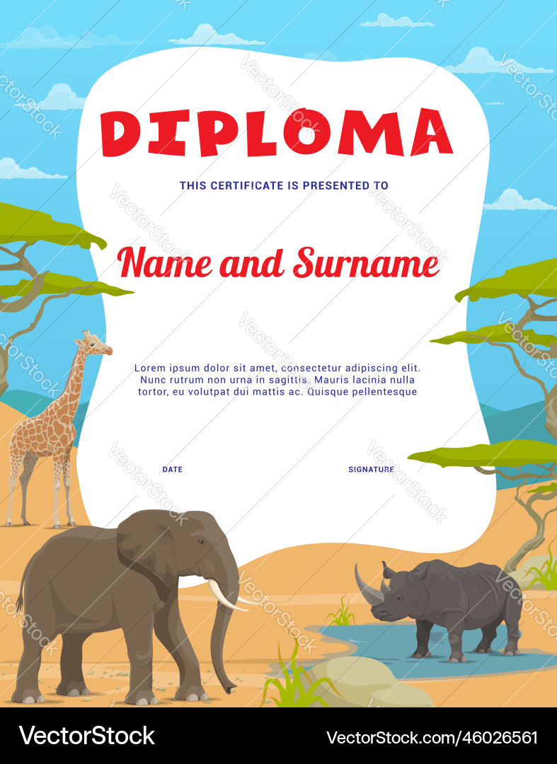 Safari hunt diploma world animal day certificate Vector Image