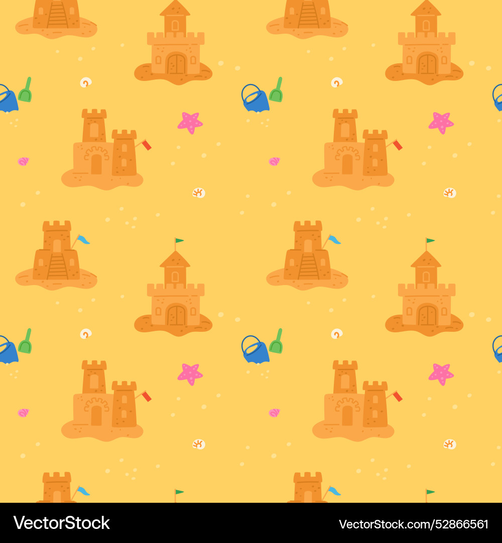 Sand castles seamless pattern repeated beach Vector Image