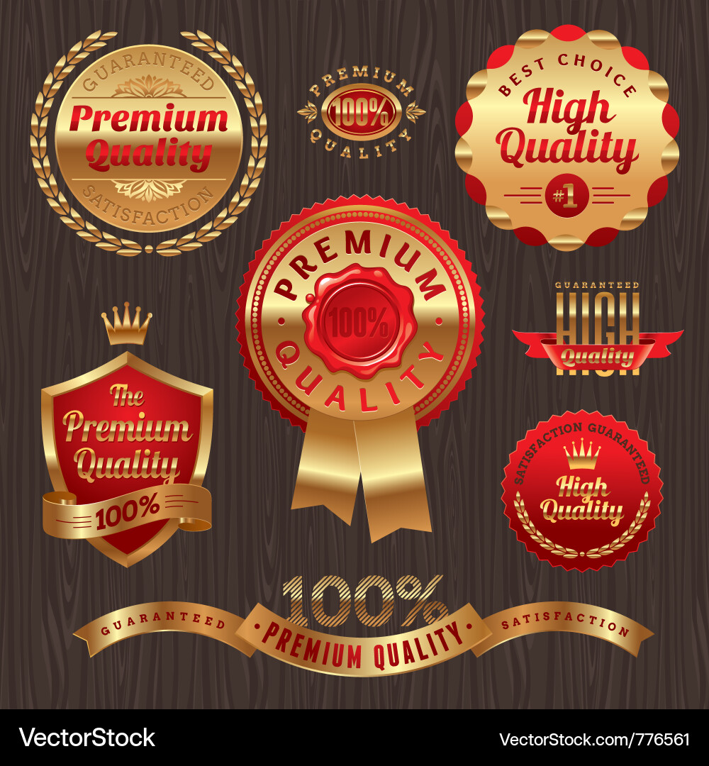 Set of golden quality labels and emblems Vector Image
