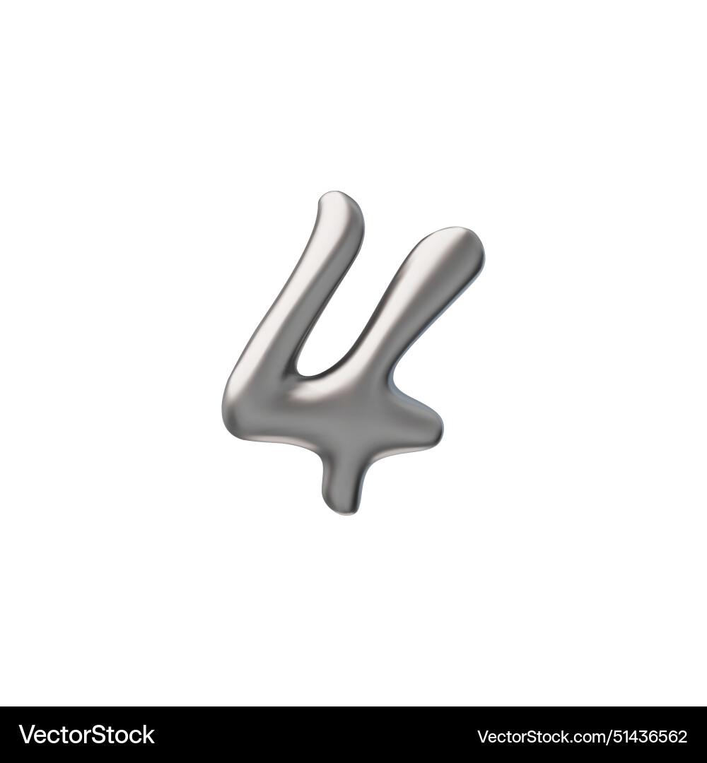 3d glossy silver number 4 four with liquid metal Vector Image