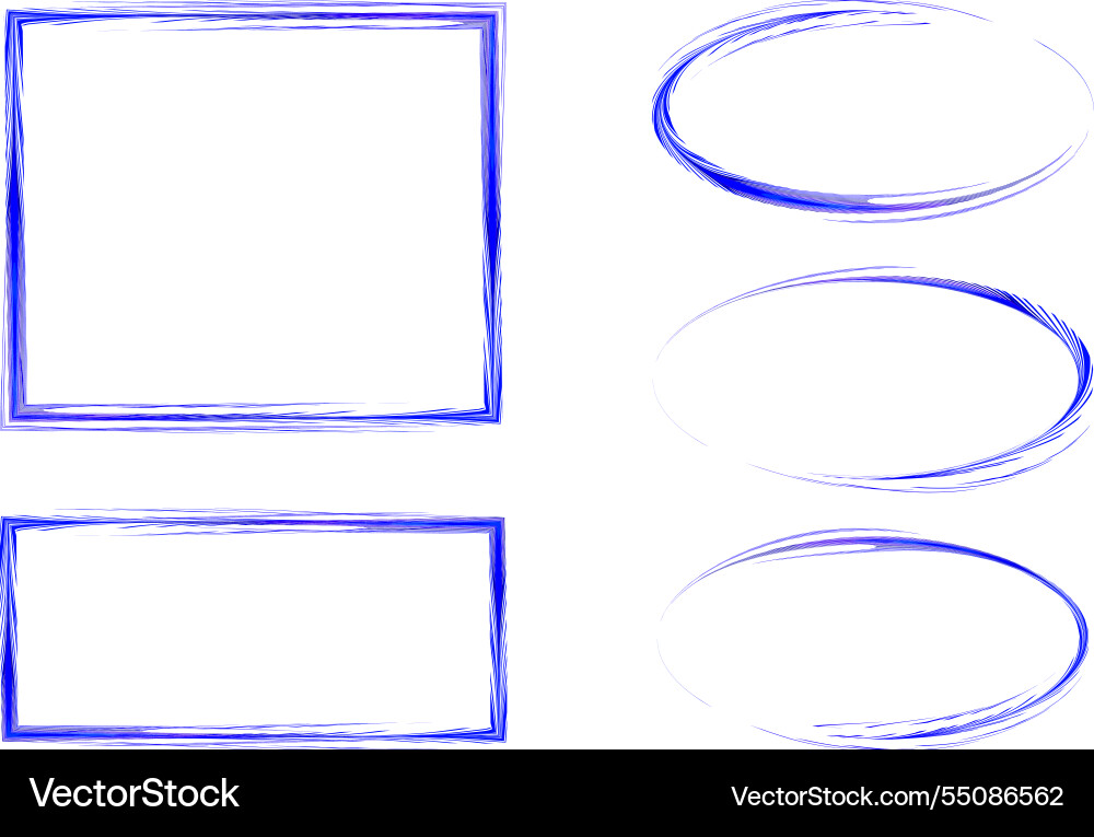 Blue art doodle stroke frames collection set Vector Image
