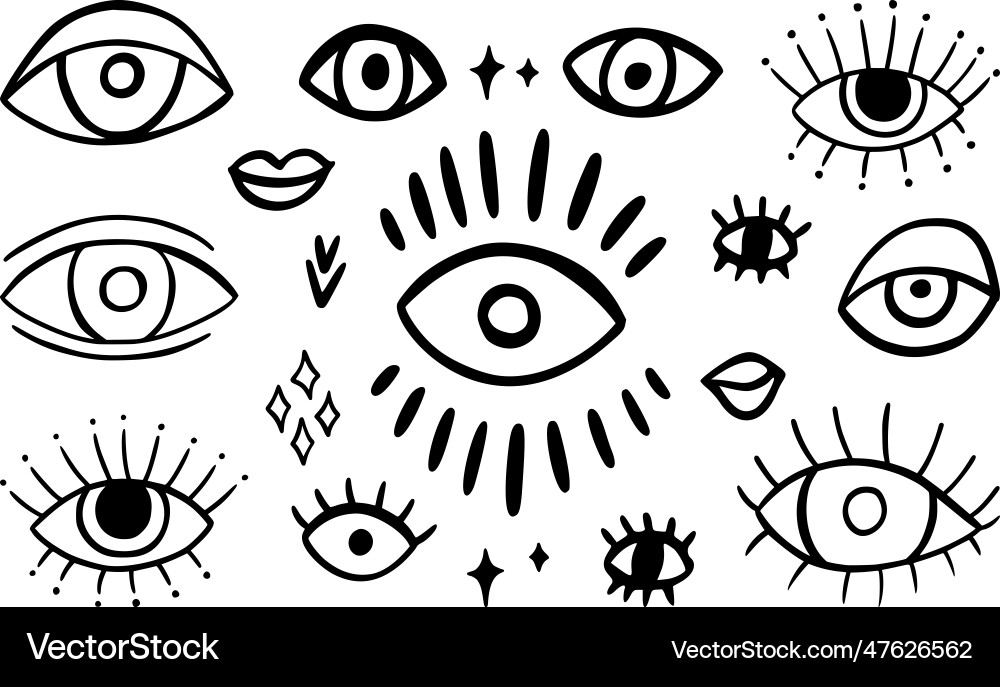Boho evil eye line art silhouette set hand drawn Vector Image