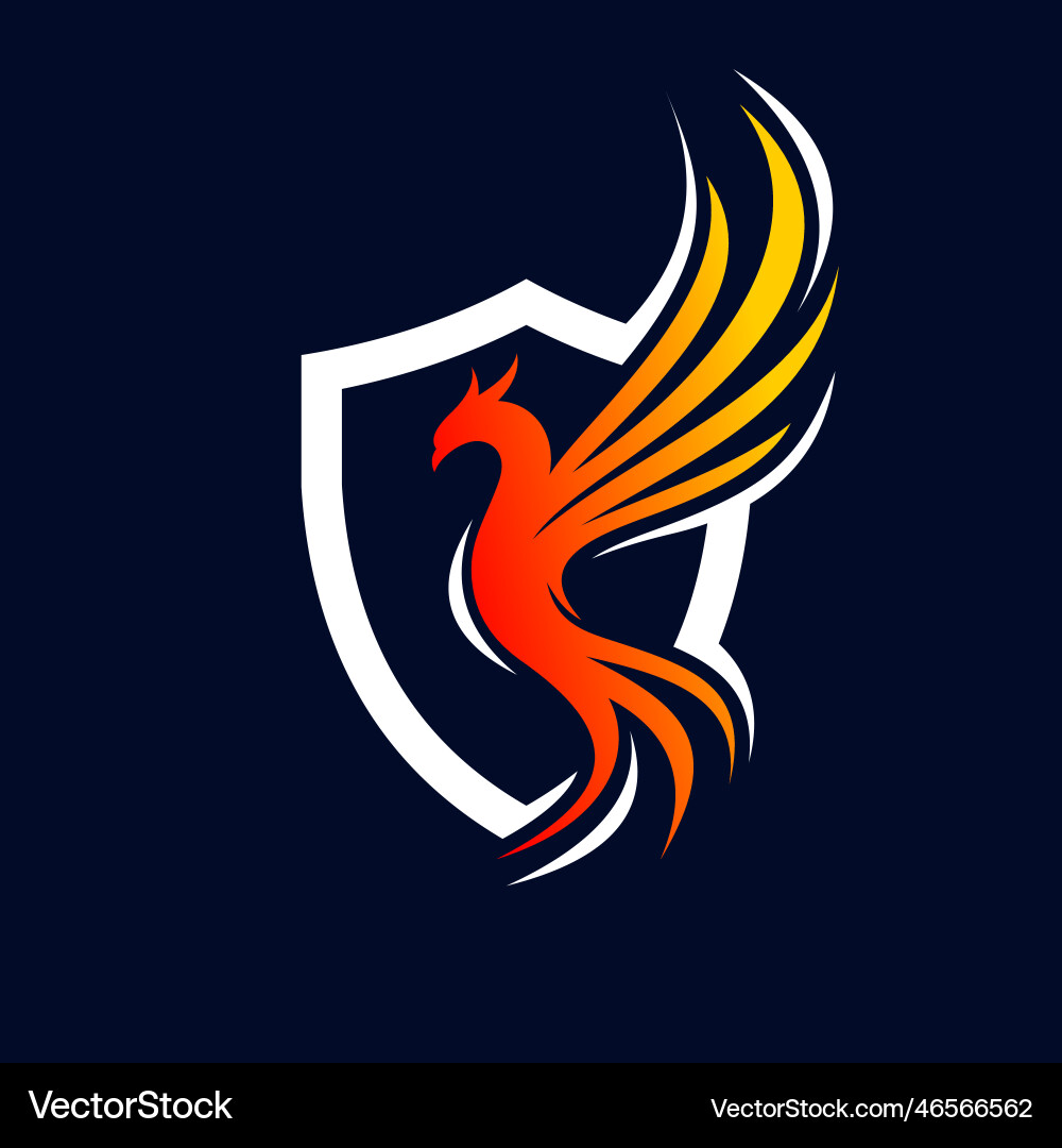 Phoenix logo with shield concept Royalty Free Vector Image