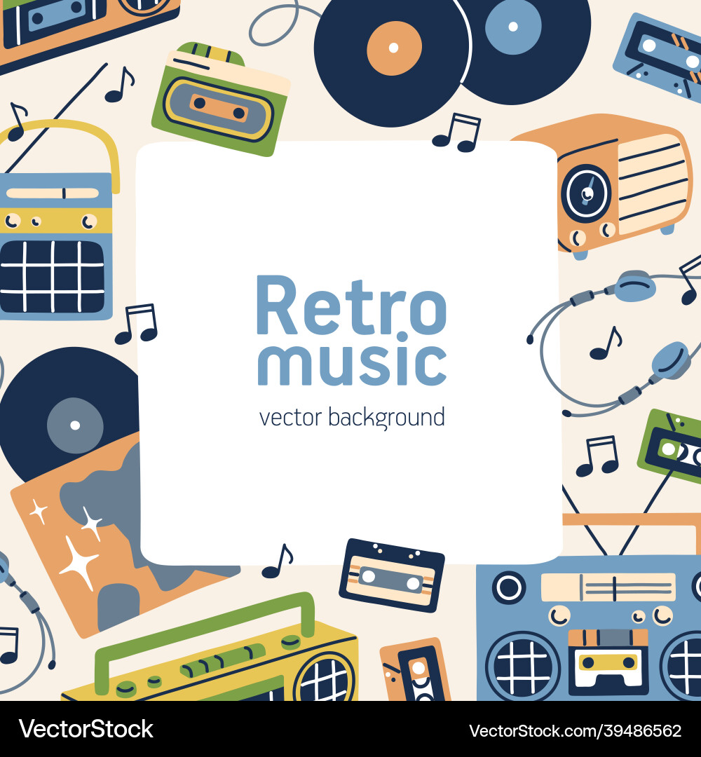 Retro music card design square background Vector Image