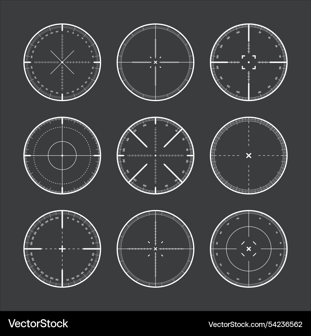 Various sniper rifle sights with degree scale Vector Image