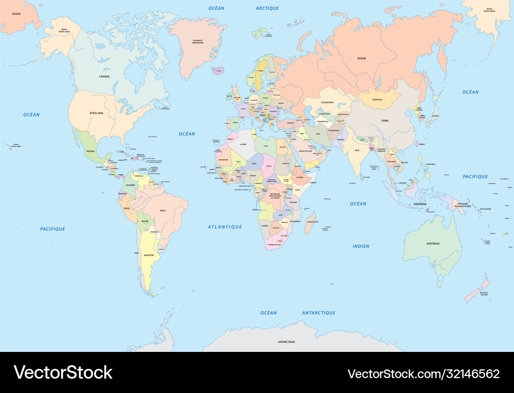 World map in french language Royalty Free Vector Image