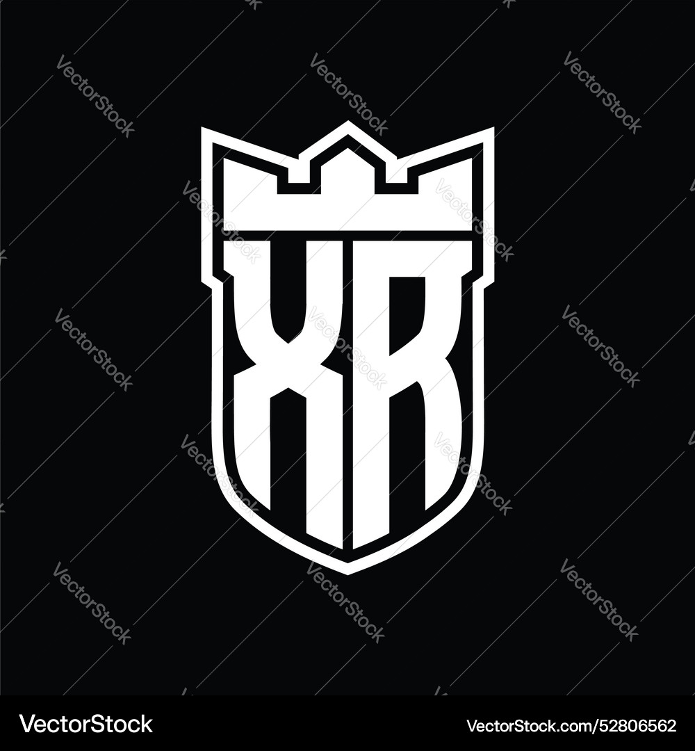 Xr logo shield shape with geometric crown inside Vector Image