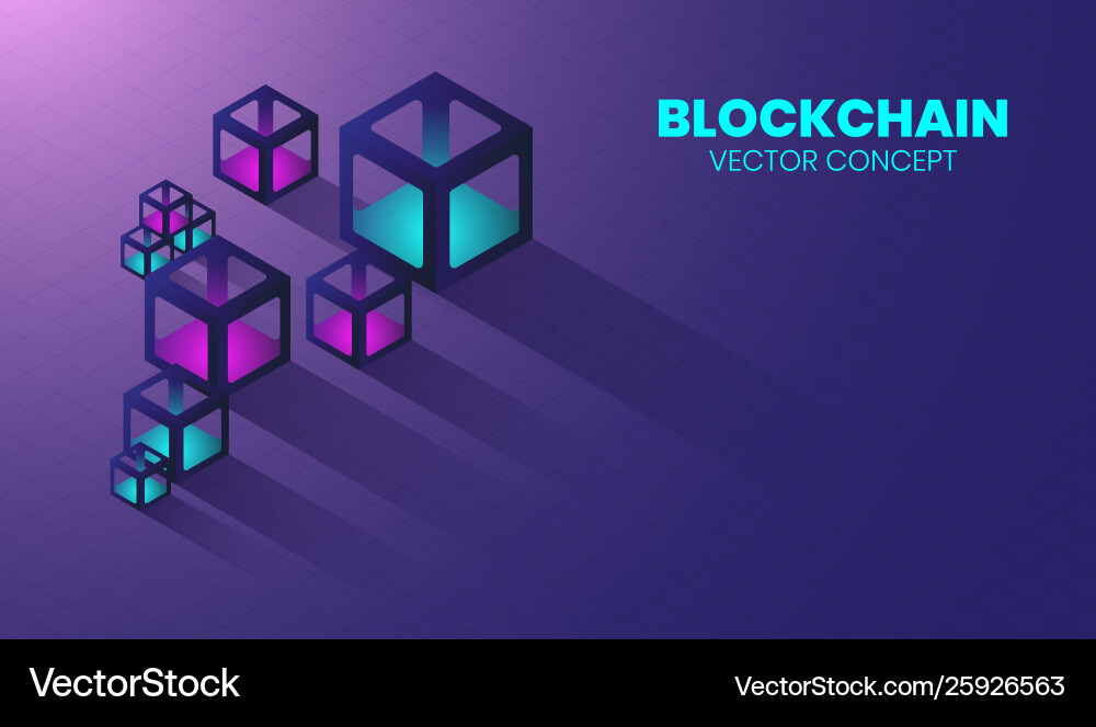 Blockchain new technology in 3d box and isometric Vector Image