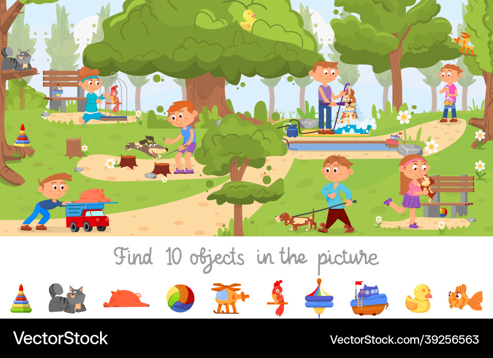 Hidden object game puzzle location find objects Vector Image