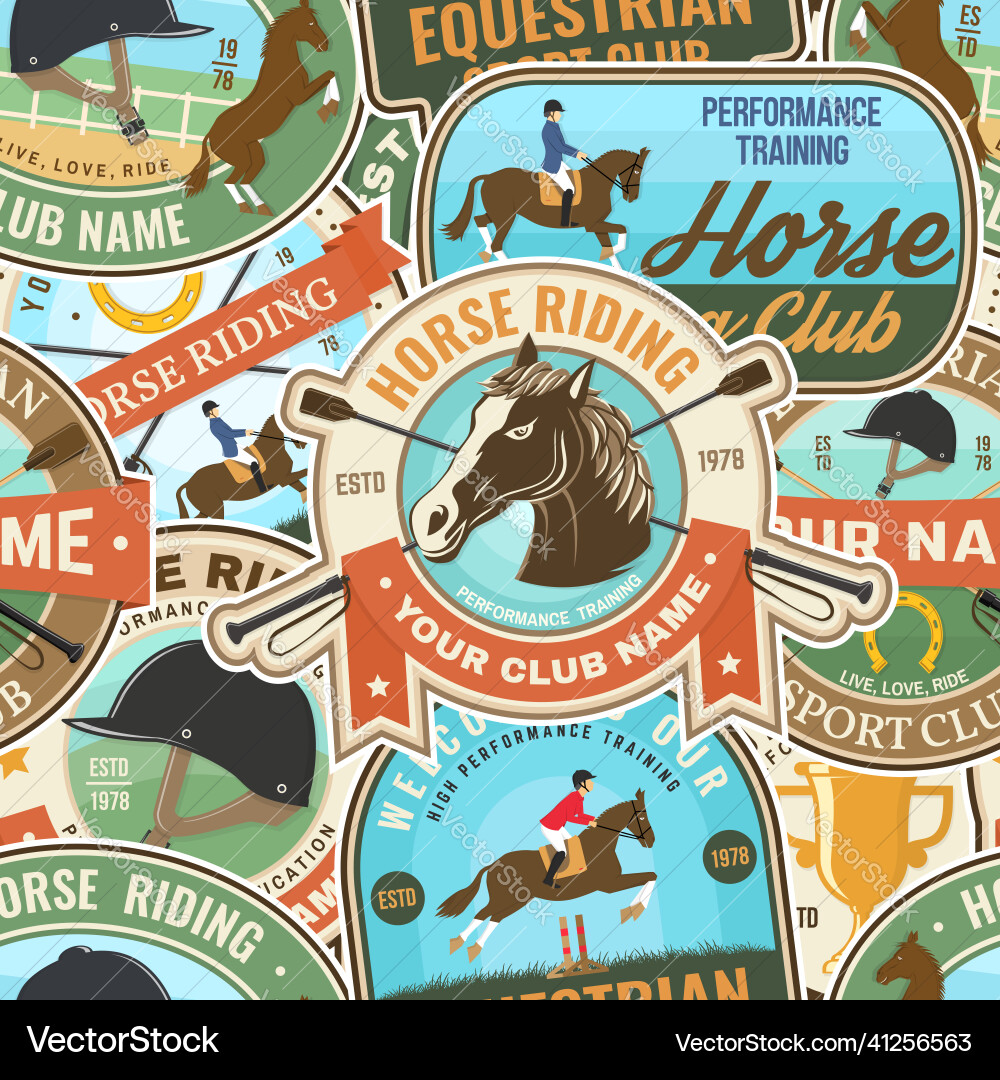 Horse riding patches seamless pattern Royalty Free Vector