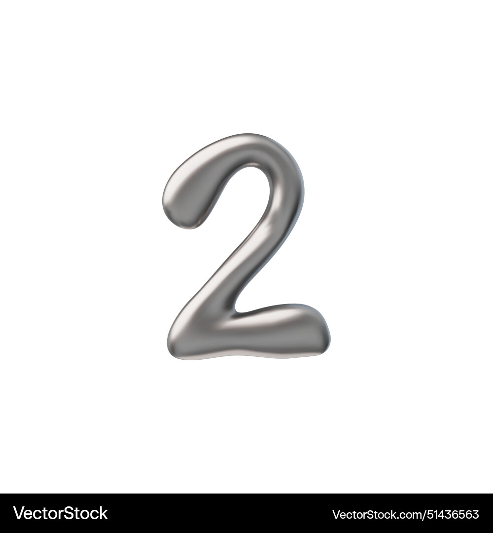 Metallic number 2 y2k style 3d icon Royalty Free Vector