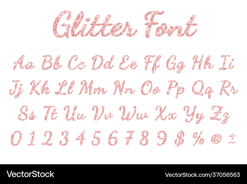 Rose gold glitter font in white background Vector Image