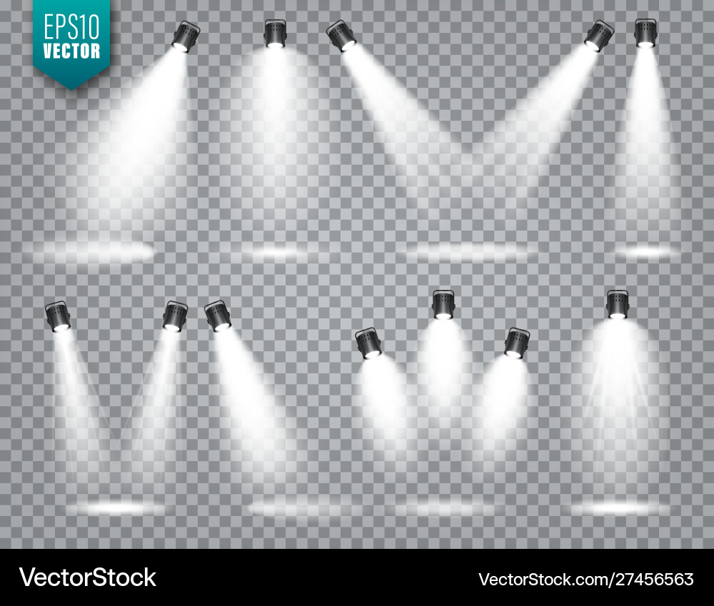 Spotlight set bright light beam Royalty Free Vector Image