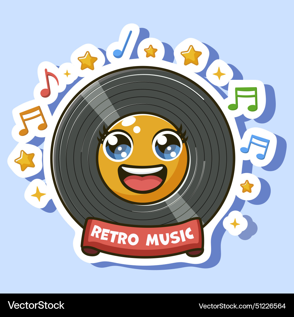 A happy vinyl record character surrounded by Vector Image
