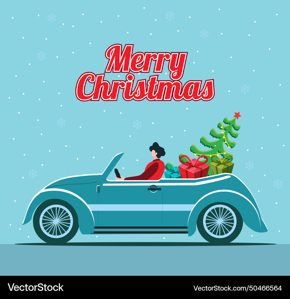 Car with christmas tree Royalty Free Vector Image